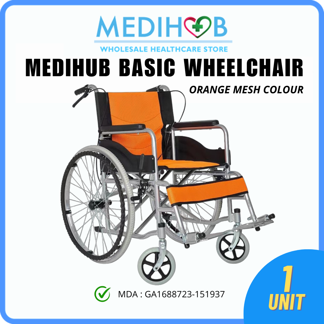 MEDIHUB Basic Wheelchair with Orange Mesh (13kg) (1 UNIT PER ORDER ...