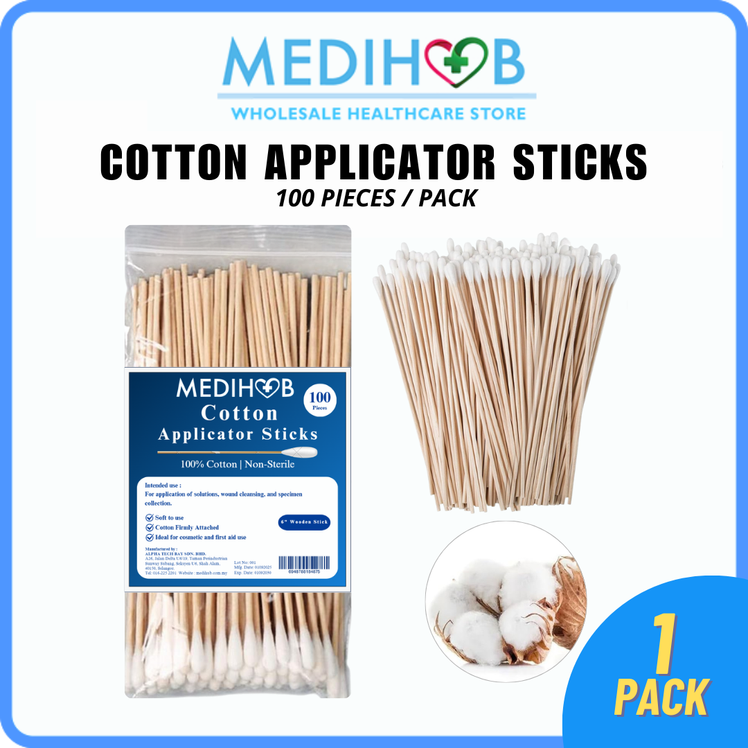 Medihub Cotton Applicator Sticks – 100pcs | Soft & Hygienic – Medihubmy