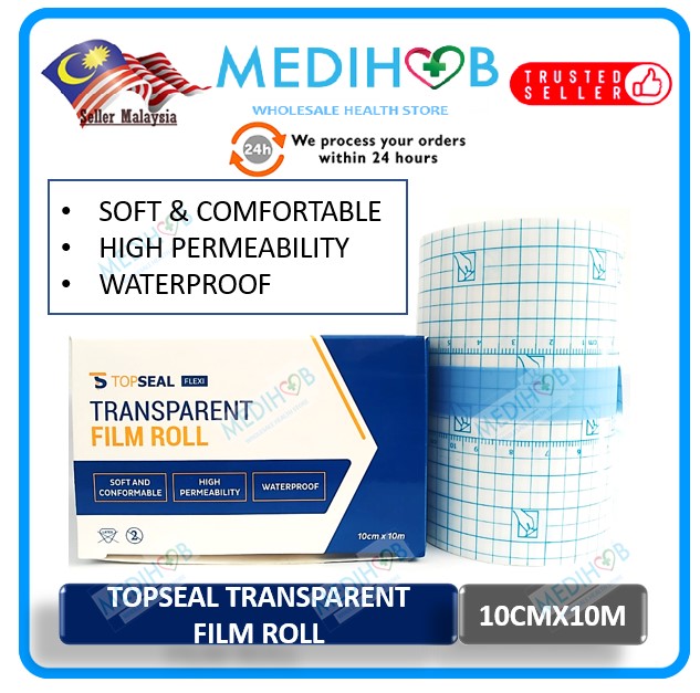 Topseal Flexi Transparent Film Roll 10cm x 10m EXP 16/5/2027 – Medihubmy